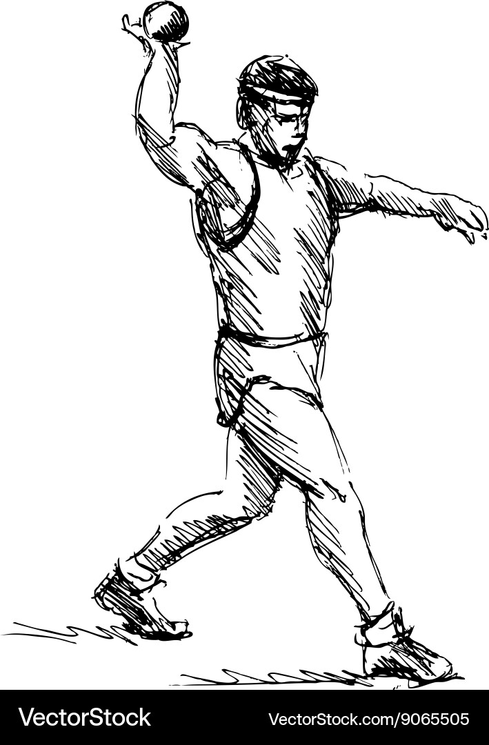 Hand sketch athlete ball thrower Royalty Free Vector Image