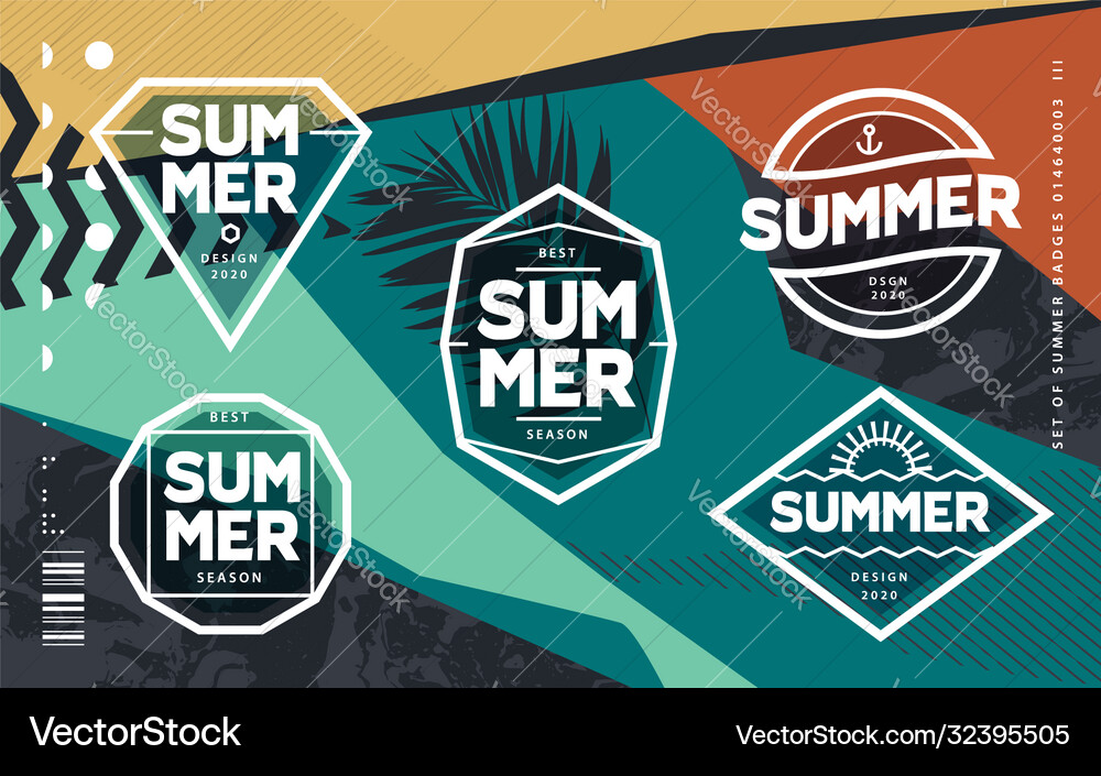 Line art geometric summer emblems set Royalty Free Vector