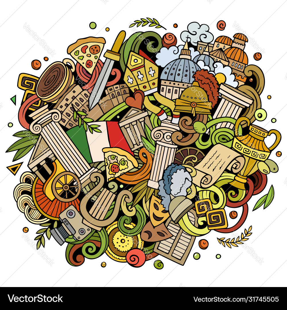 Rome hand drawn cartoon doodles Royalty Free Vector Image