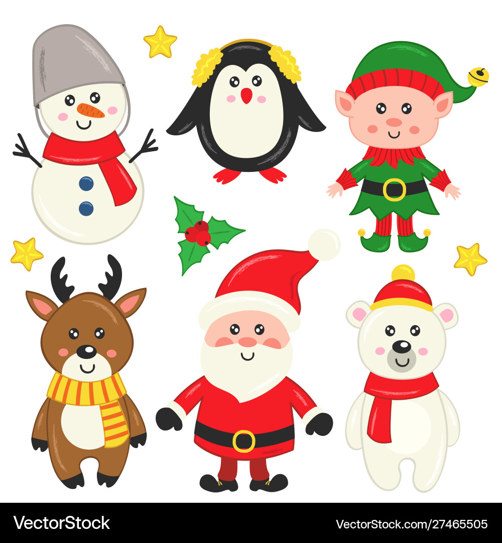 Set isolated cute christmas elements Royalty Free Vector