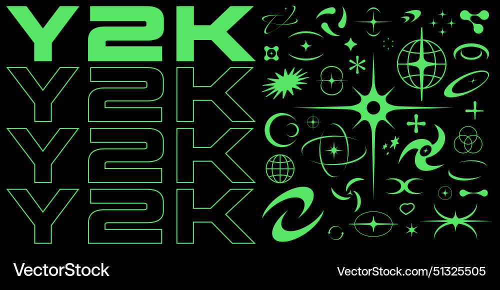 Y2k aesthetics 2000s abstract shapes Royalty Free Vector