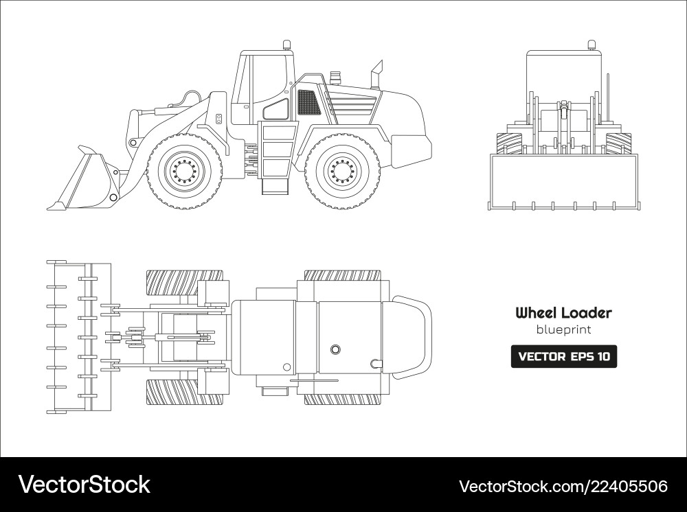 Outline drawing of wheel loader Royalty Free Vector Image