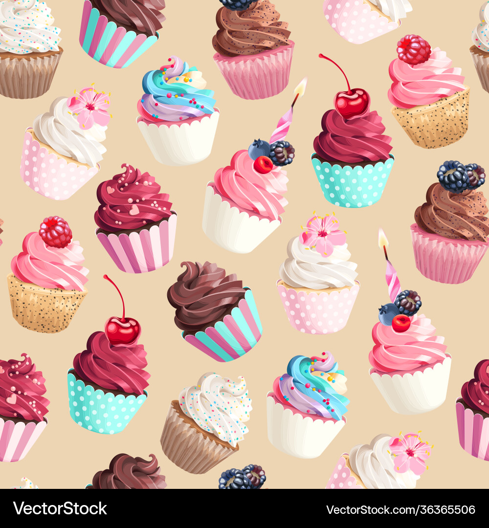 Seamless pattern with pastel pink cupcakes Vector Image