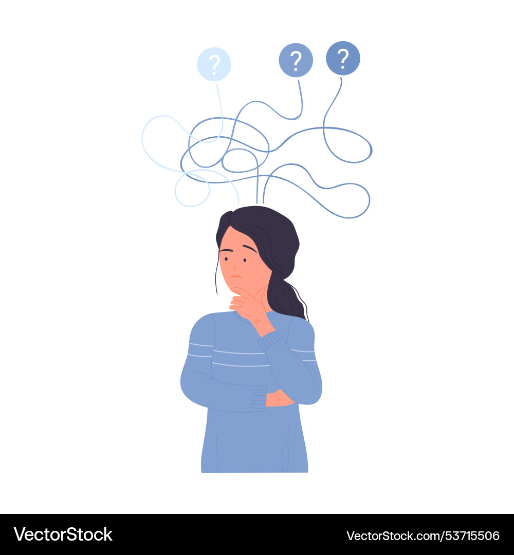 Woman thinking about solving complicated problems Vector Image