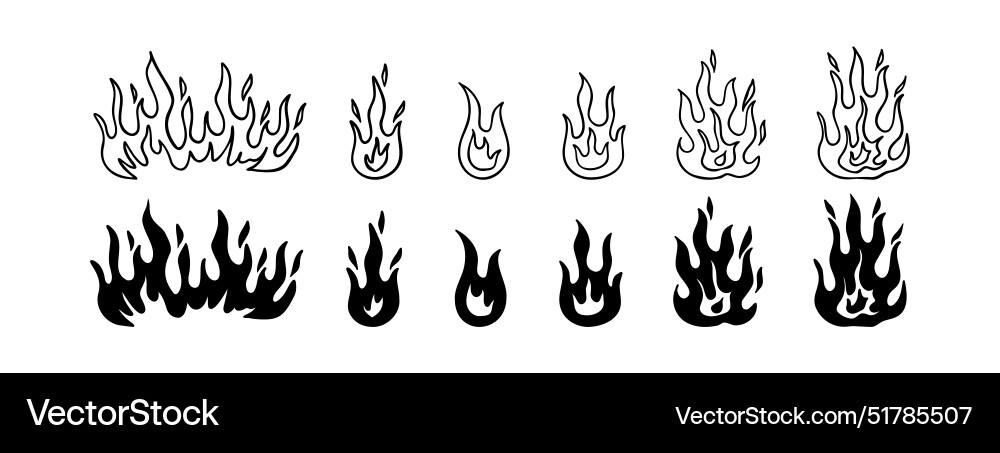 Doodle fire outline set various Royalty Free Vector Image