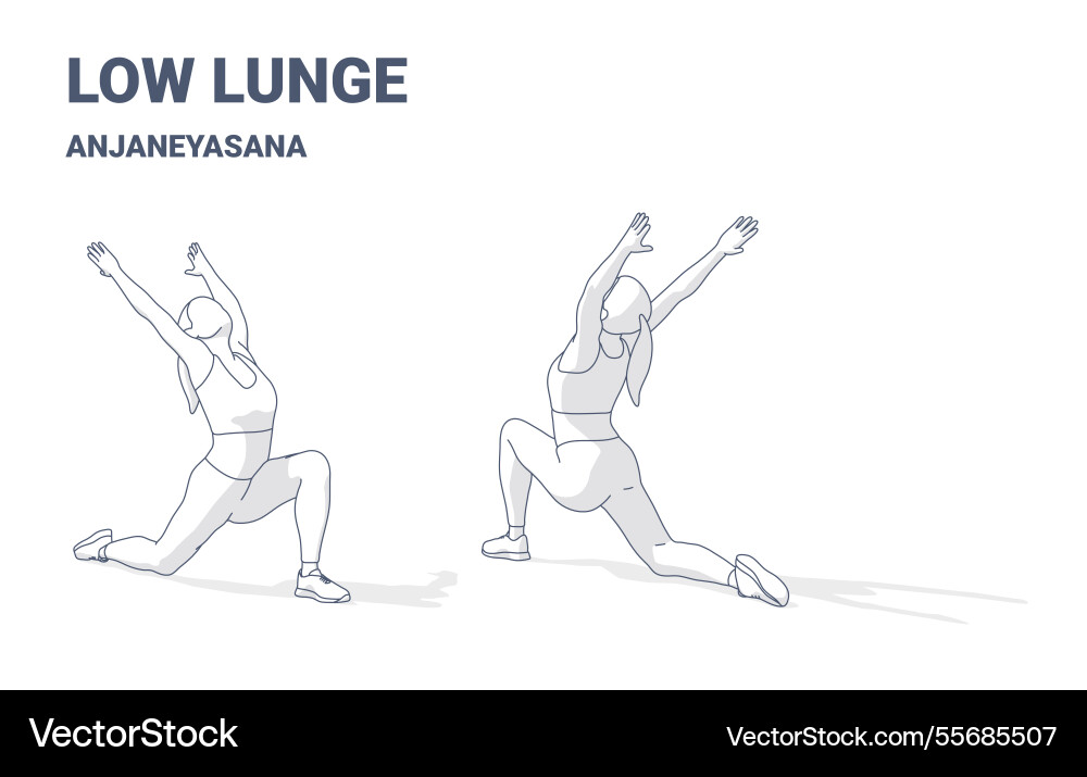 Low lunge pose anjaneyasana step-by-step guide Vector Image