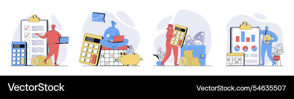 Planning financial budget concept set in flat Vector Image