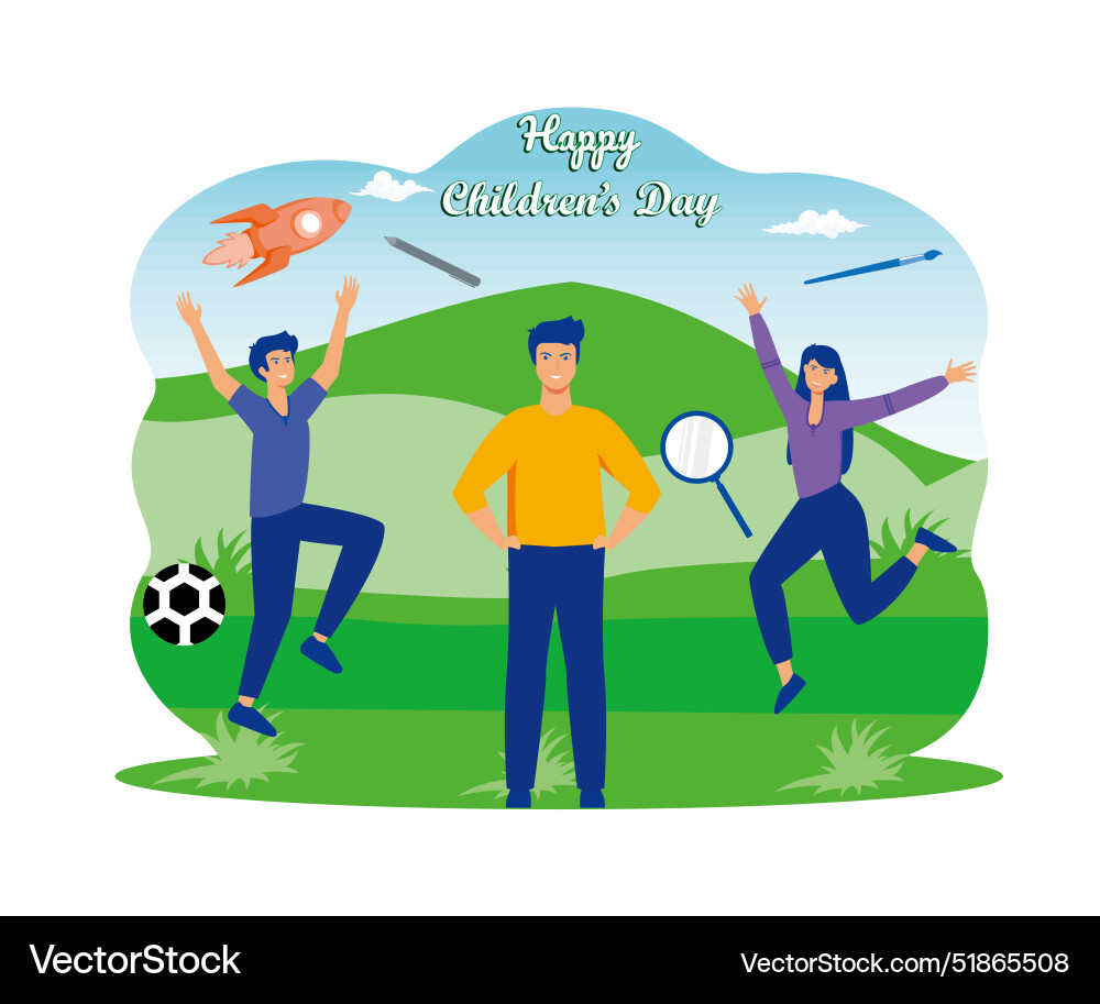 Children day text colorful greeting card Vector Image