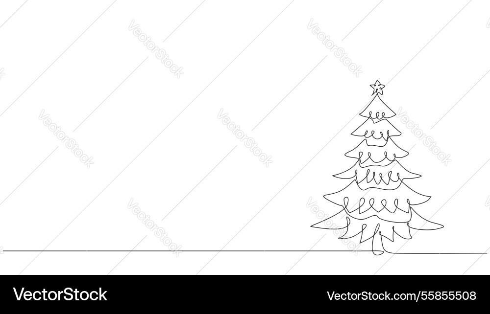 Christmas tree line drawing continuous Royalty Free Vector