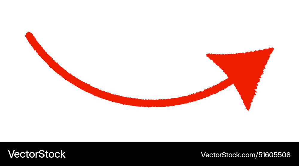 Curved red brush arrow pointing right Royalty Free Vector