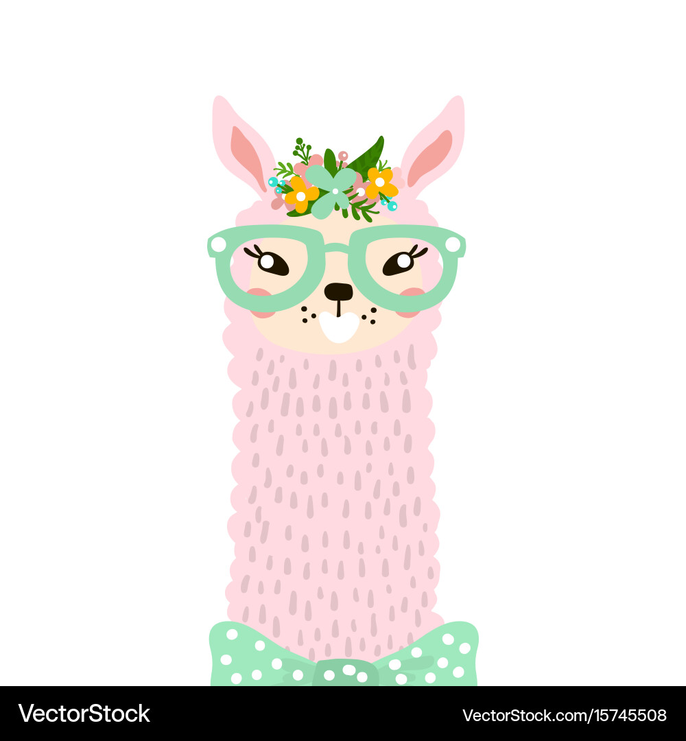 Cute lama head isolated on white Royalty Free Vector Image