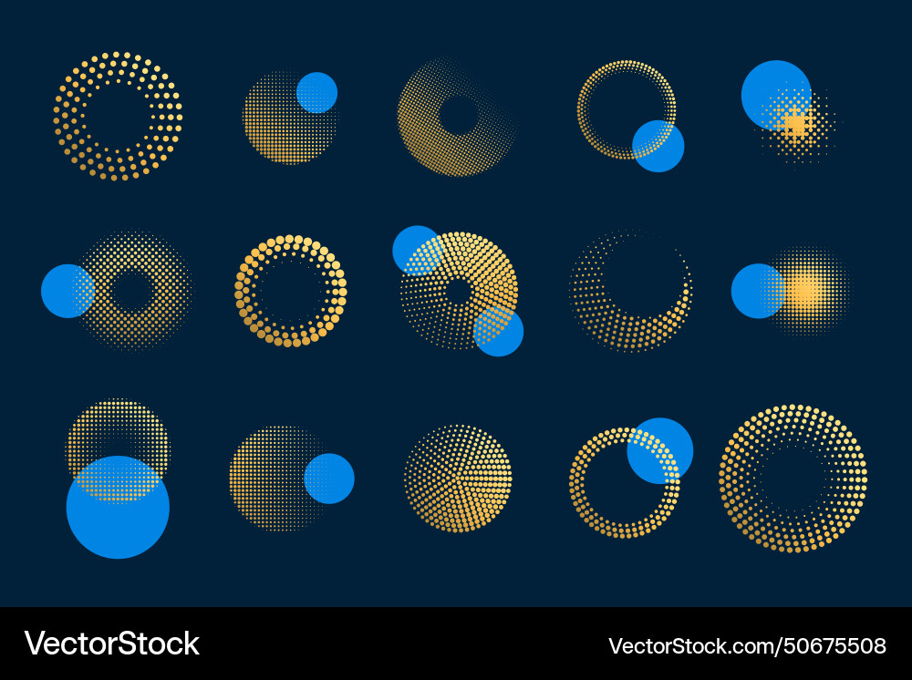 Halftone dotted circles gold pattern round dots Vector Image