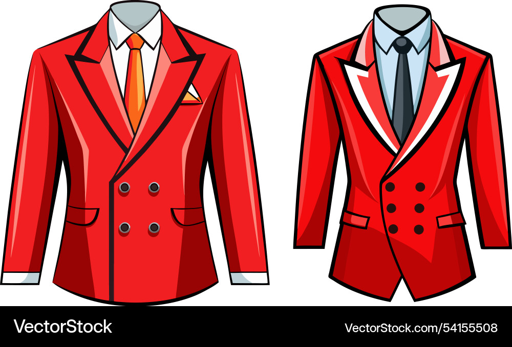 Red color double-breasted suit jacket template Vector Image