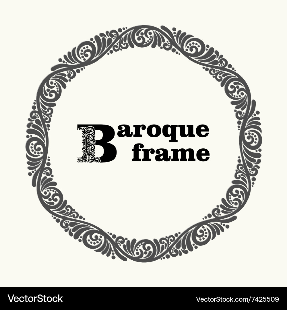 Beautiful round floral frame in baroque style Vector Image