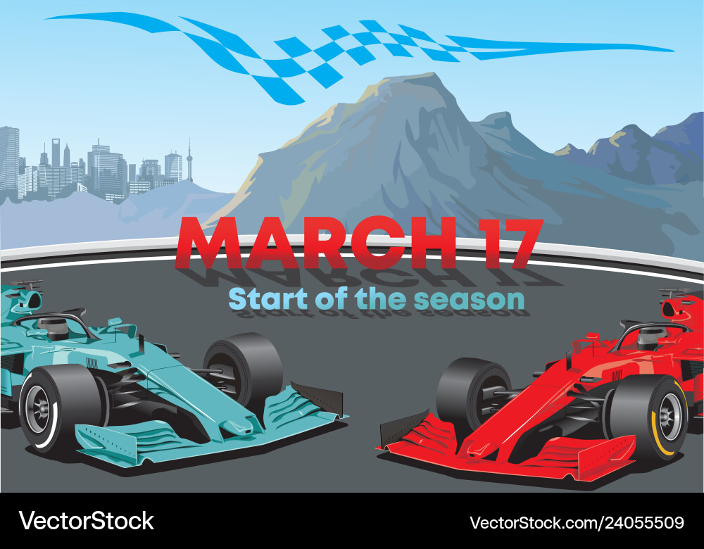 Car racing postcard to the beginning Royalty Free Vector