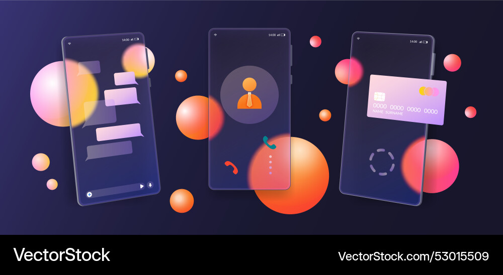Glass phone app interface mobile glassmorphism Vector Image