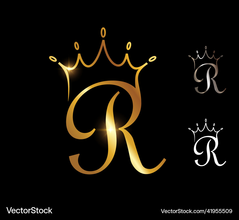 Golden monogram crown initial letter r Royalty Free Vector