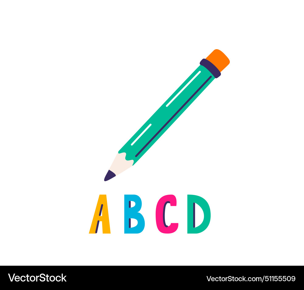 Green pencil with eraser and alphabet letters Vector Image
