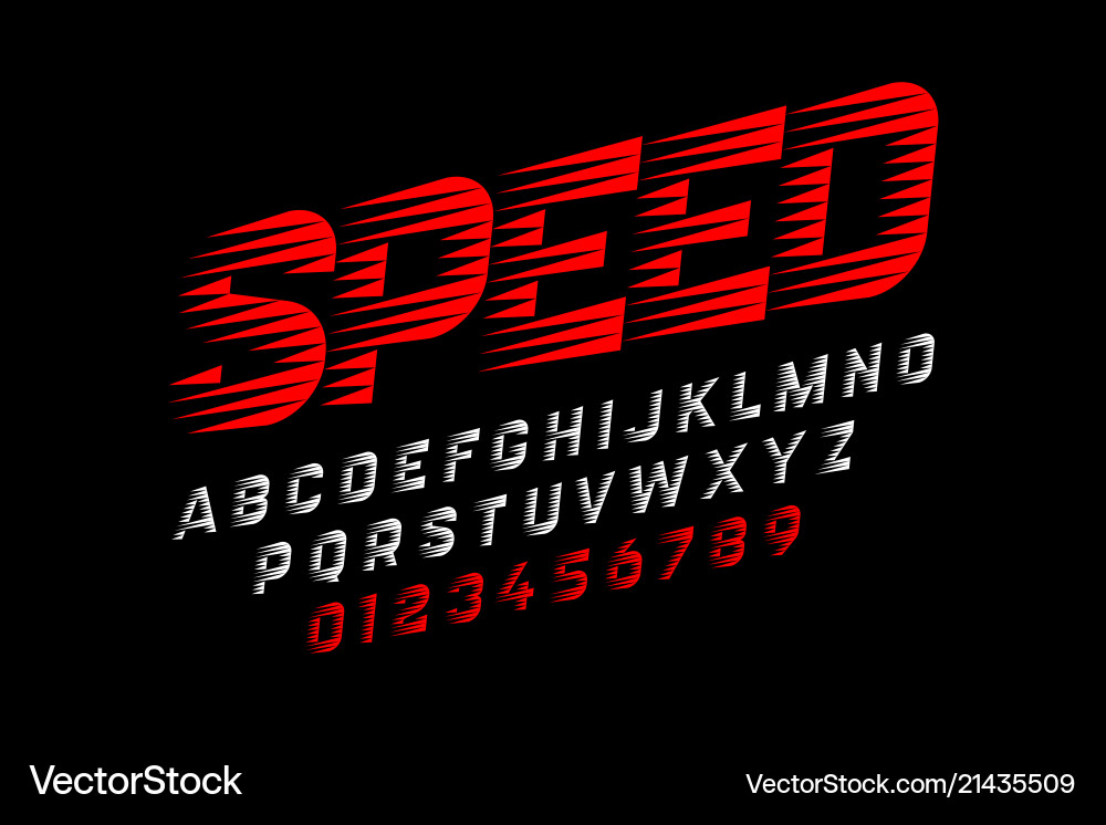 Speed style font alphabet and numbers Royalty Free Vector