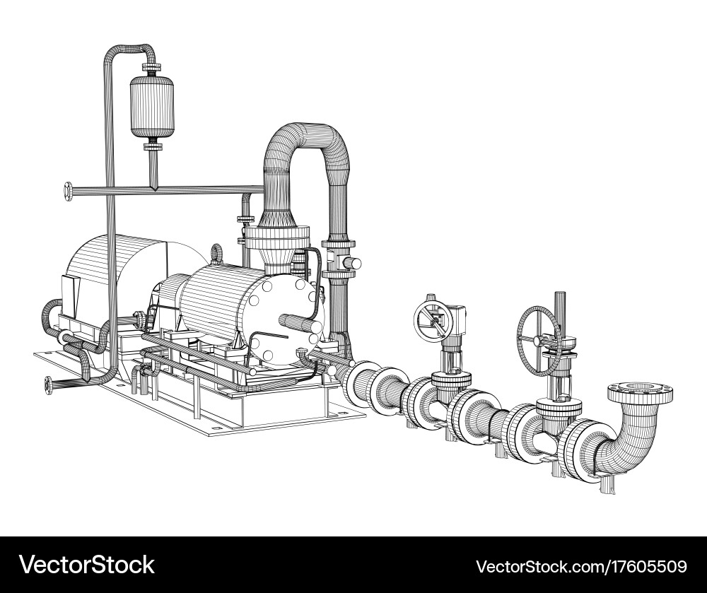 Wire-frame industrial pump Royalty Free Vector Image