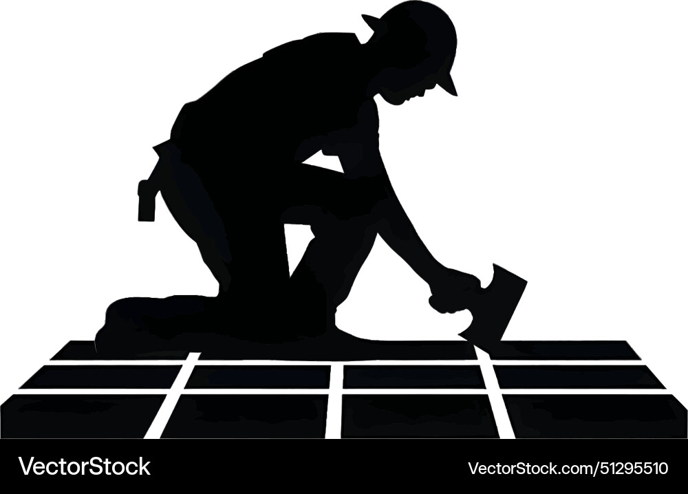A tile worker in black silhouette against clean Vector Image