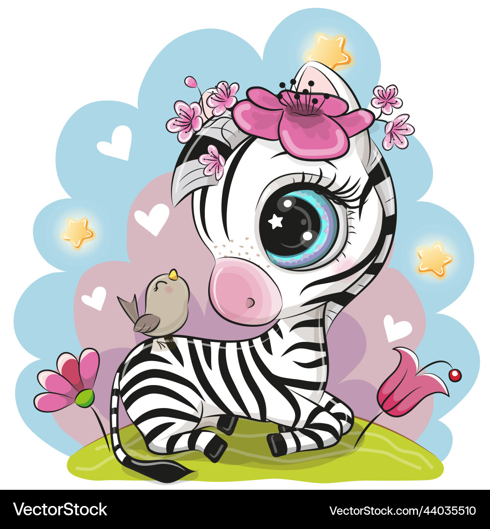 Cartoon zebra on the meadow Royalty Free Vector Image
