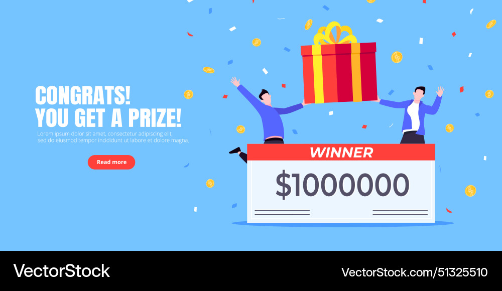Happy lottery winners with big prize paycheck Vector Image