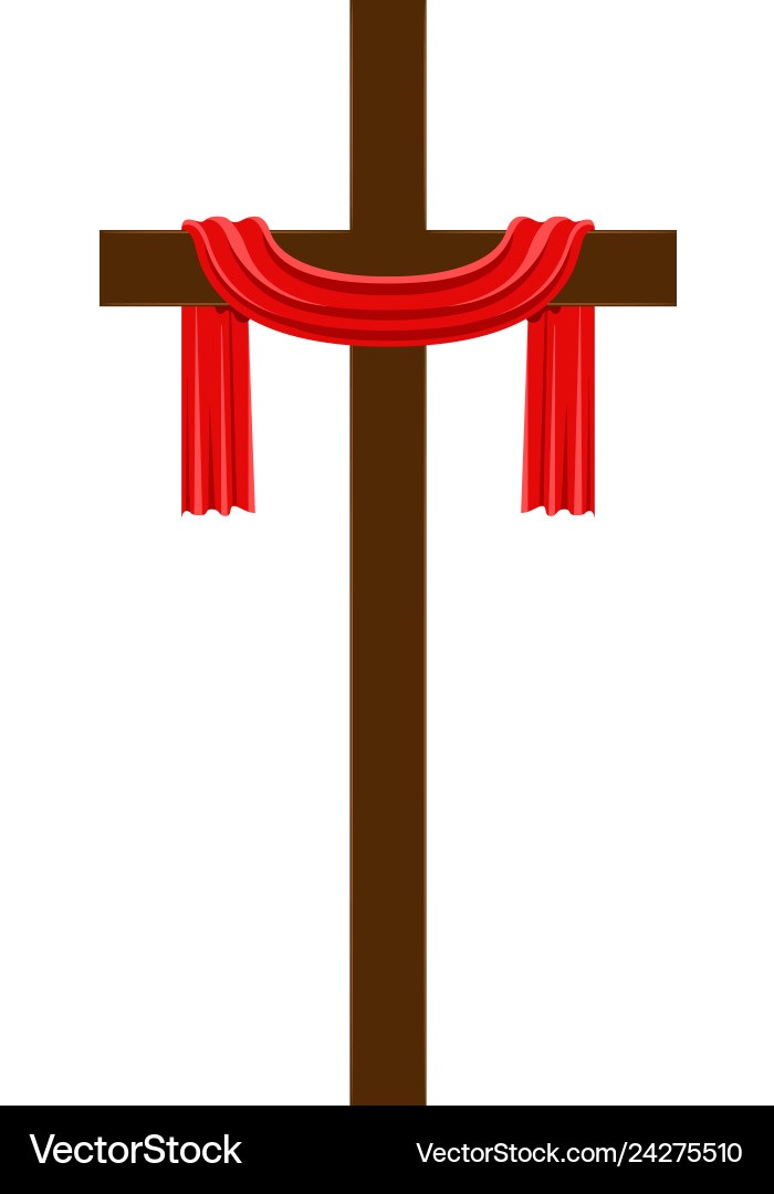 Isolated cross with a red cloth Royalty Free Vector Image
