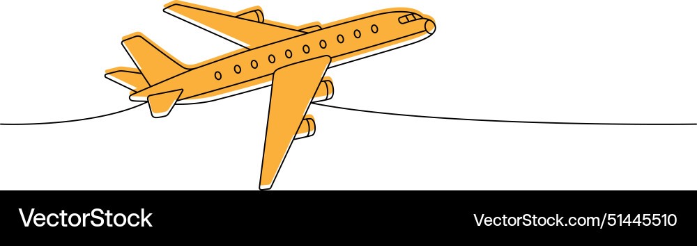 Plane air transport one line colored continuous Vector Image