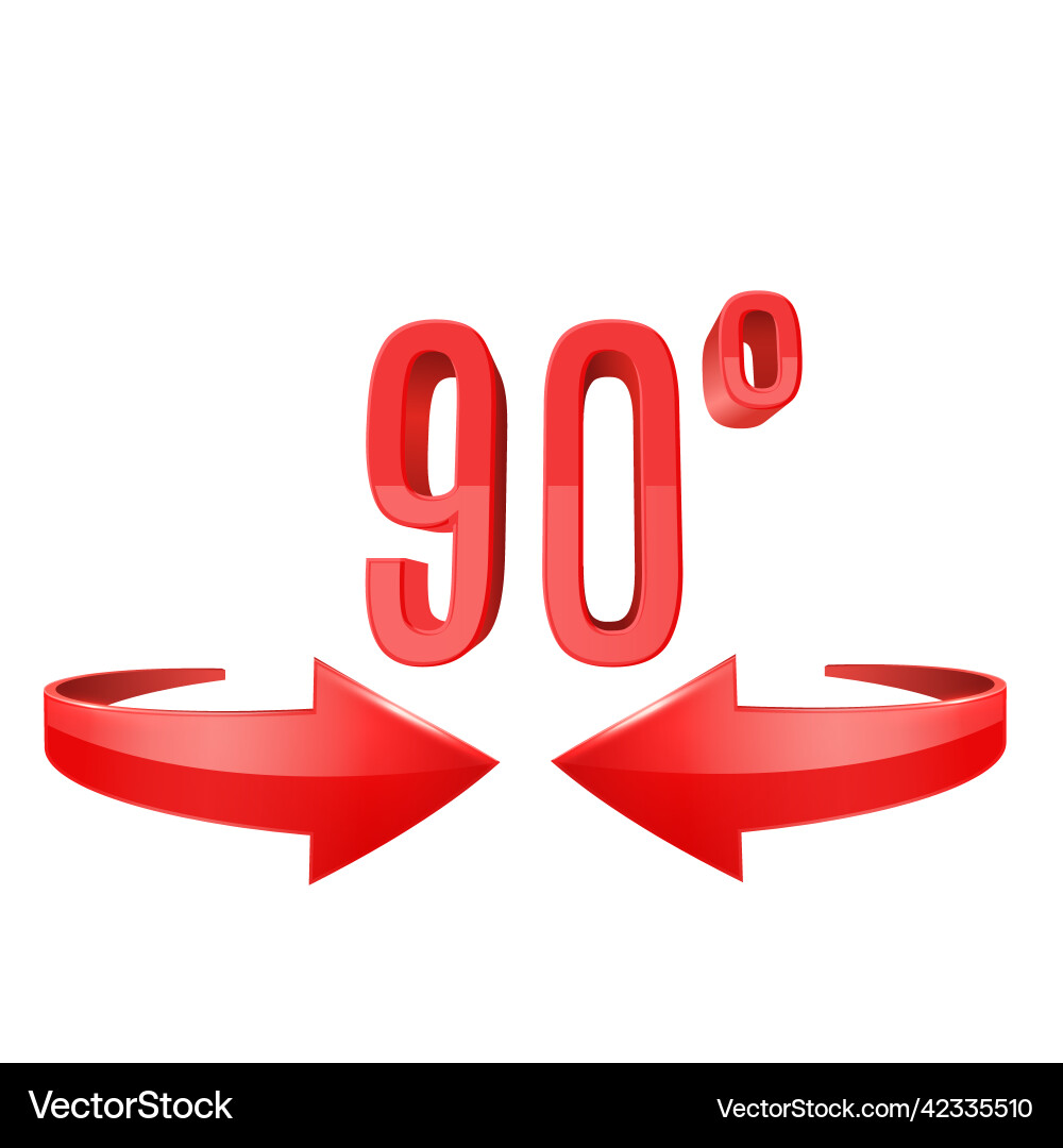 Red glossy 3d curve arrows and 90 degrees sing Vector Image