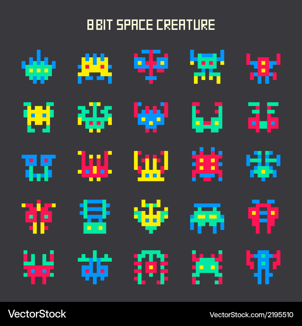 Retro 8-Bit Space Monsters Royalty Free Vector Image