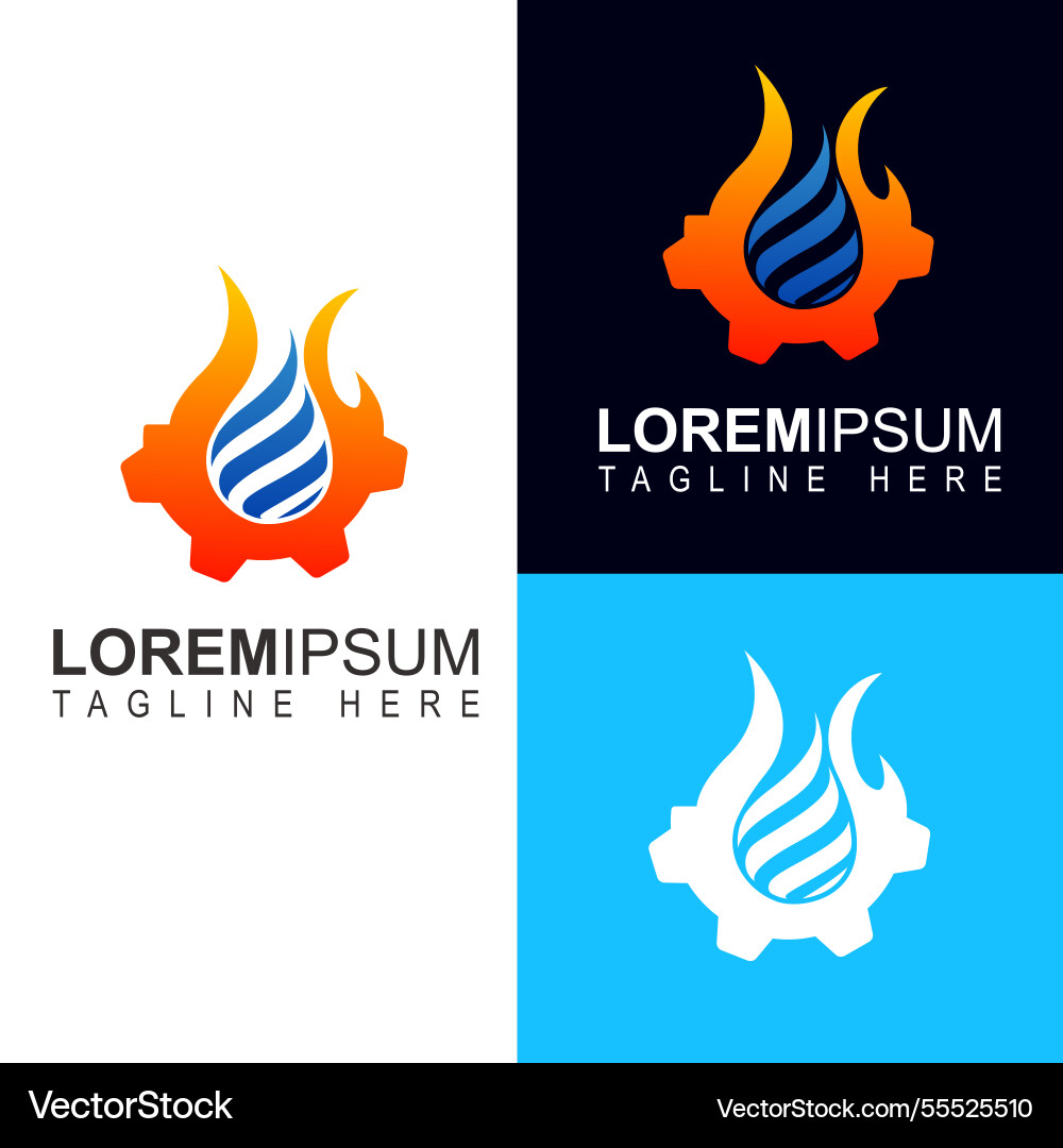 Water droplet and gear fire combination logo Vector Image