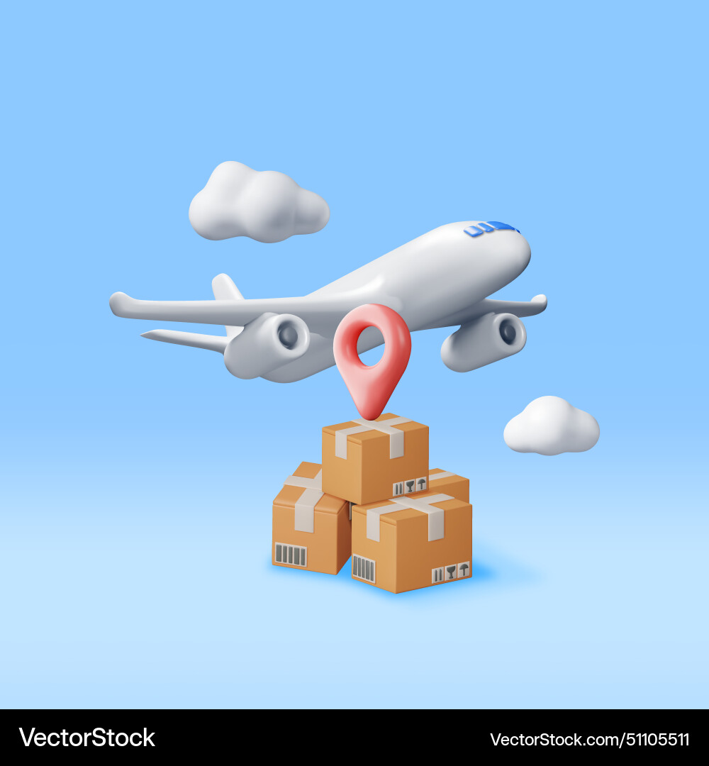 3d delivery airplane and cardboard boxes Vector Image