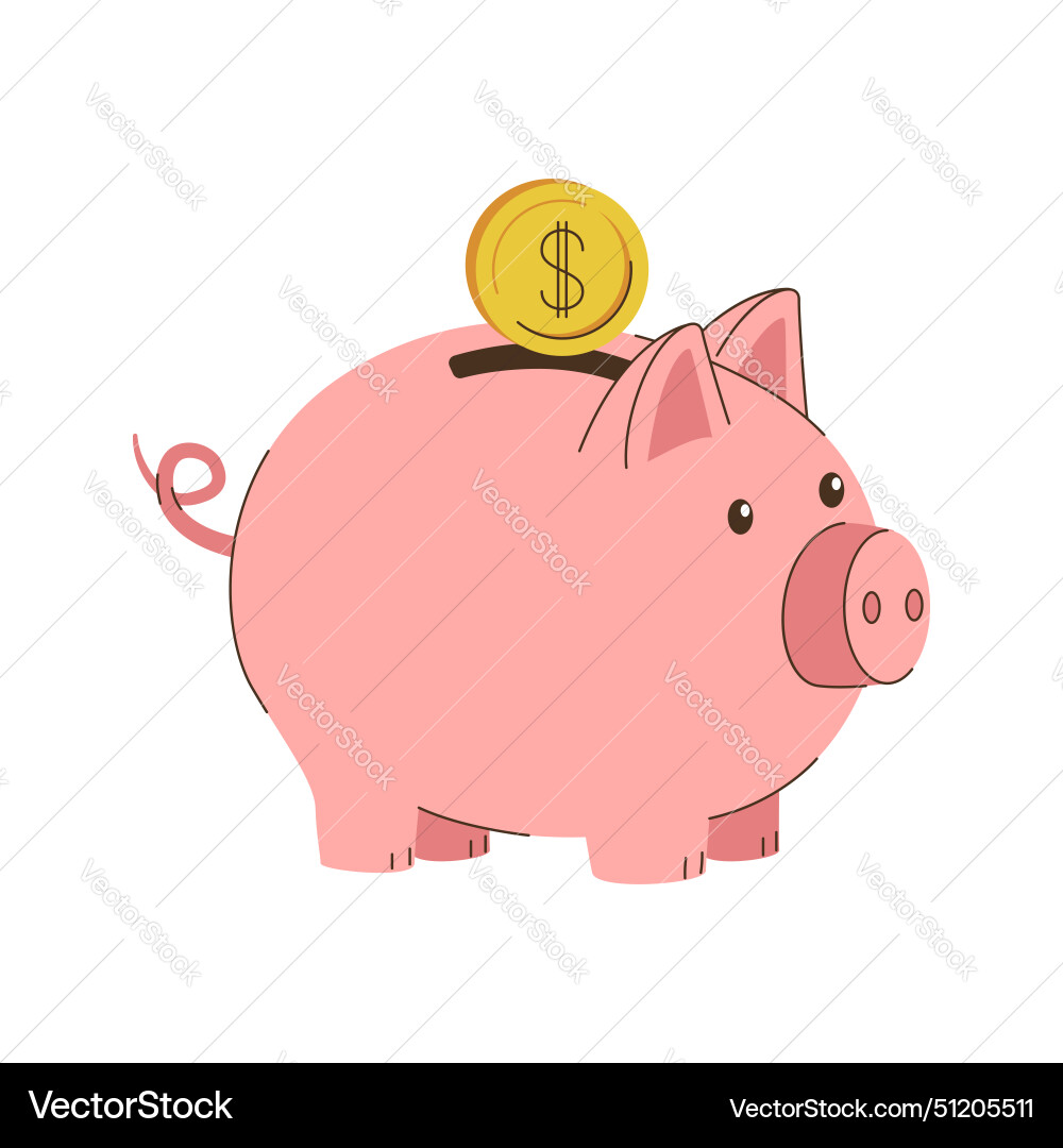A piggy bank with coin on top Royalty Free Vector Image