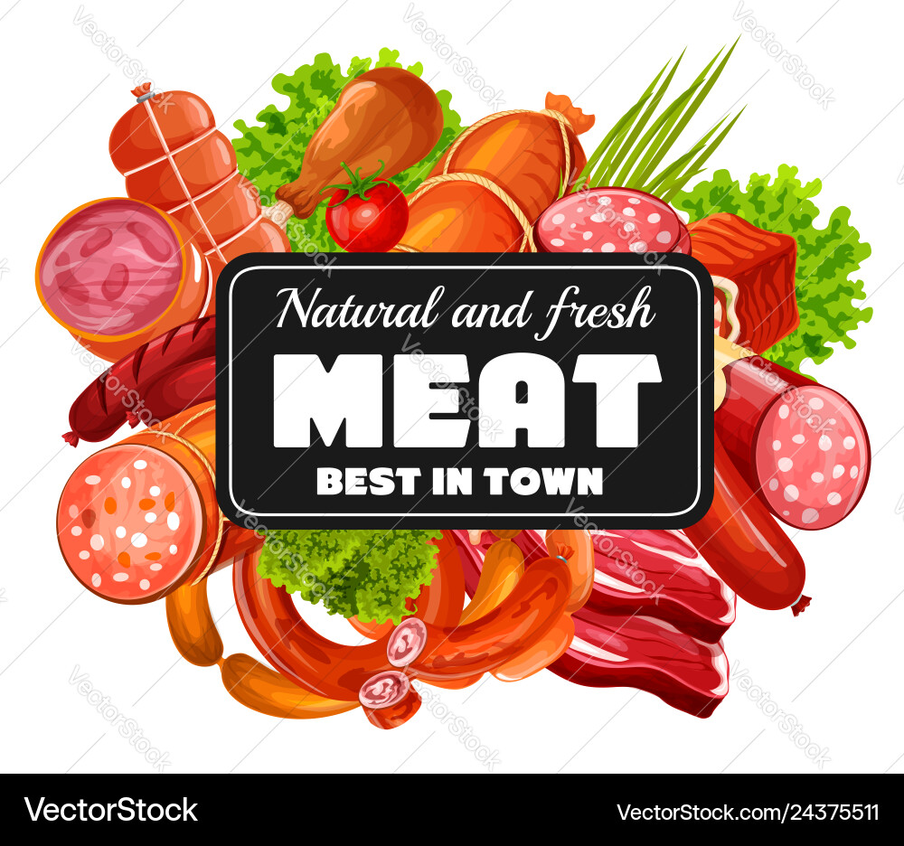 Butchery shop meat and sausages greenery Vector Image
