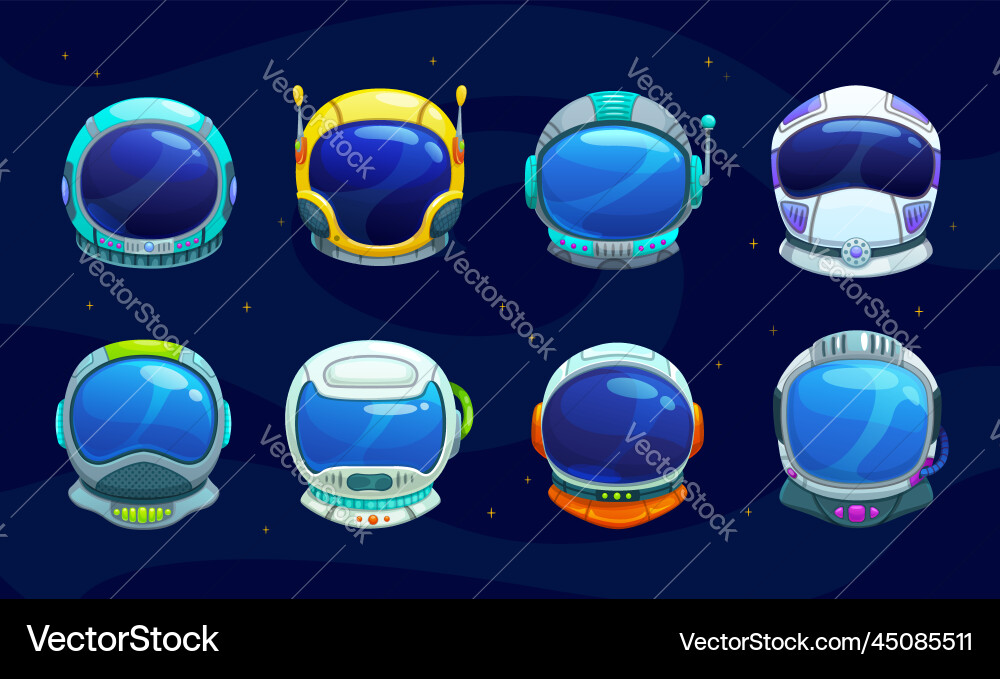 Cartoon space astronaut helmet isolated set Vector Image