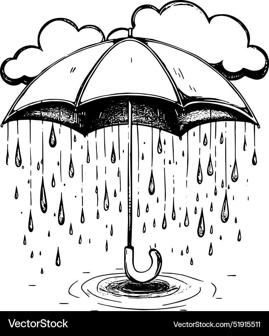 Cartoon umbrella with clouds and rain Royalty Free Vector