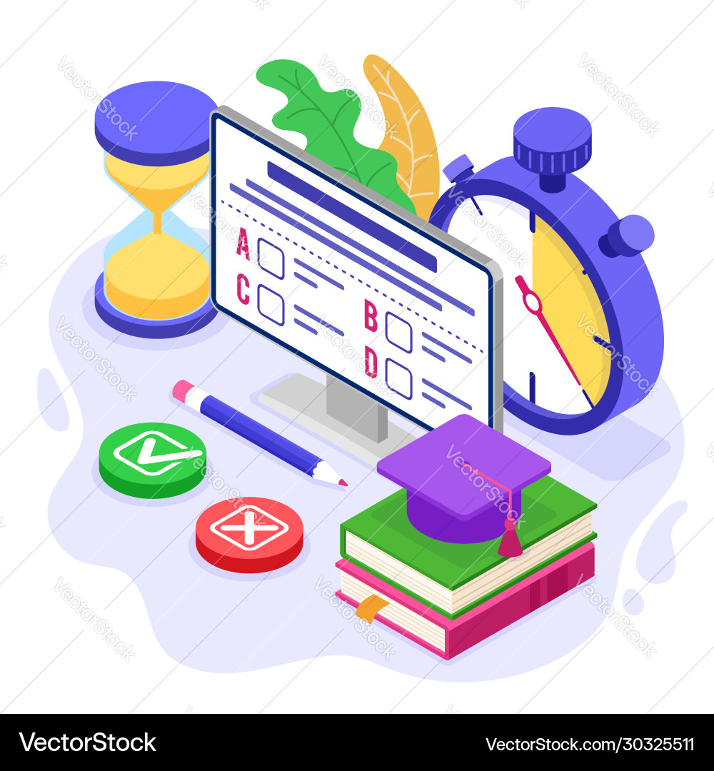Online distance education exam test Royalty Free Vector