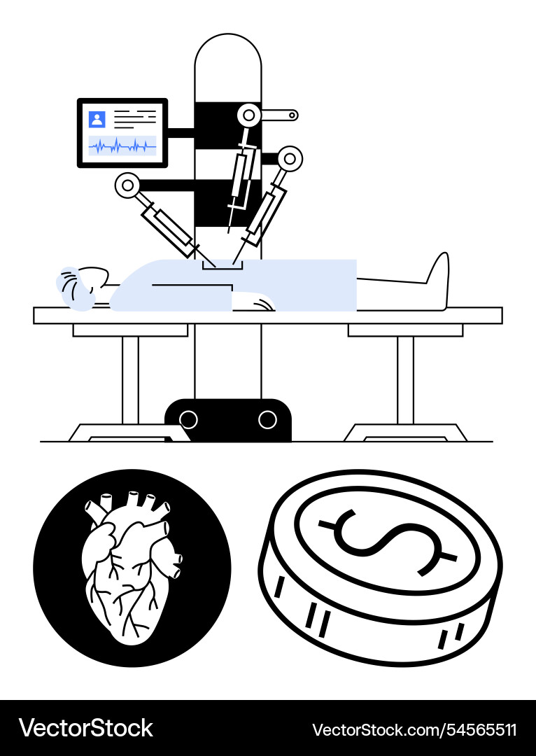 Robotic surgery system operating on patient with Vector Image