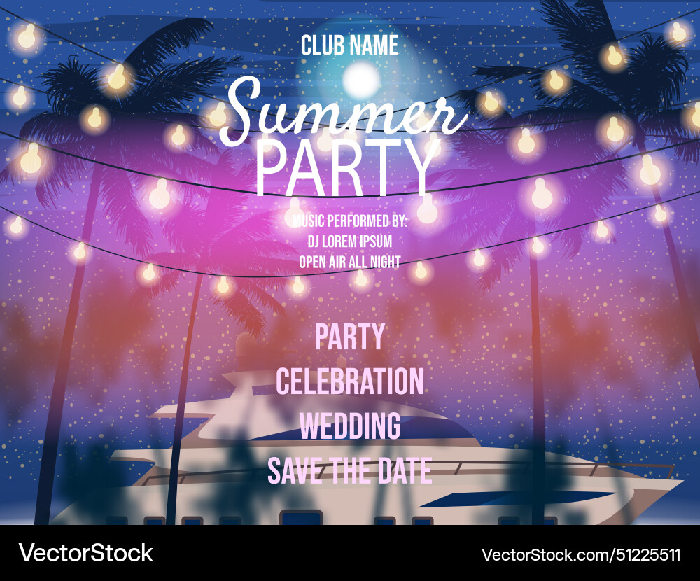 Summer party night beach palms banner flyer Vector Image