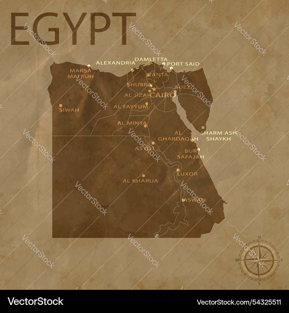 Vintage egypt map with regions borders and major Vector Image