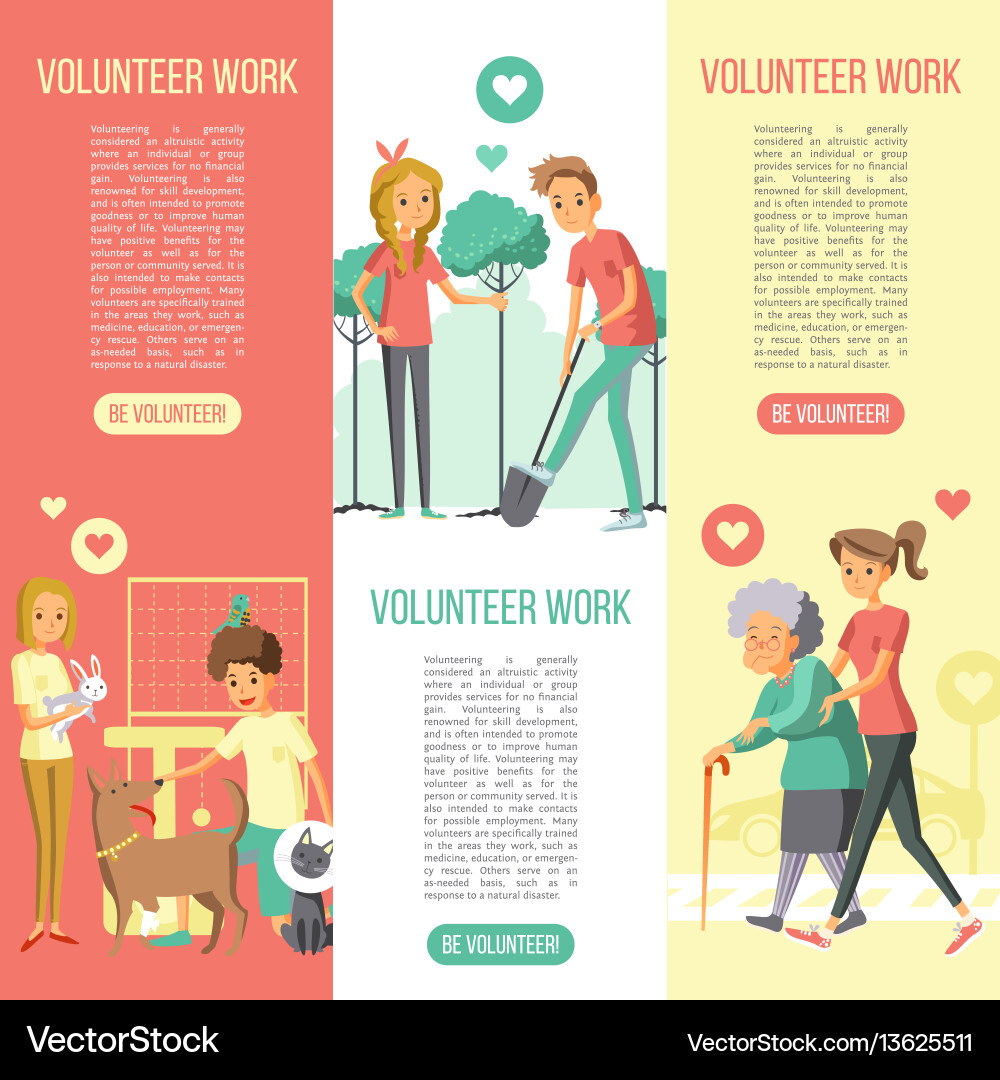 Volunteers work vertical banners set Royalty Free Vector