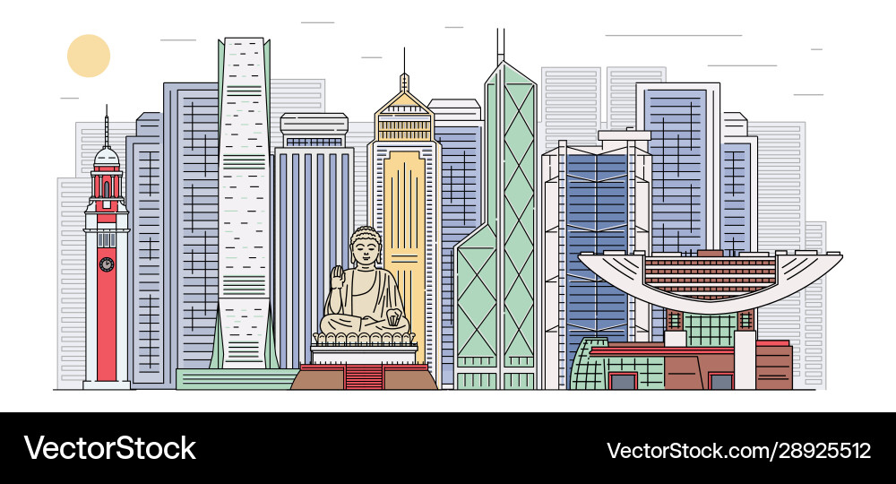 Hong Kong Skyline Landmarks Royalty Free Vector Image