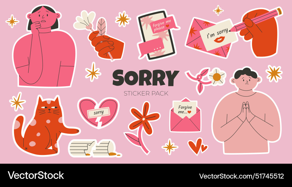 Playful trendy sorry stickers Royalty Free Vector Image