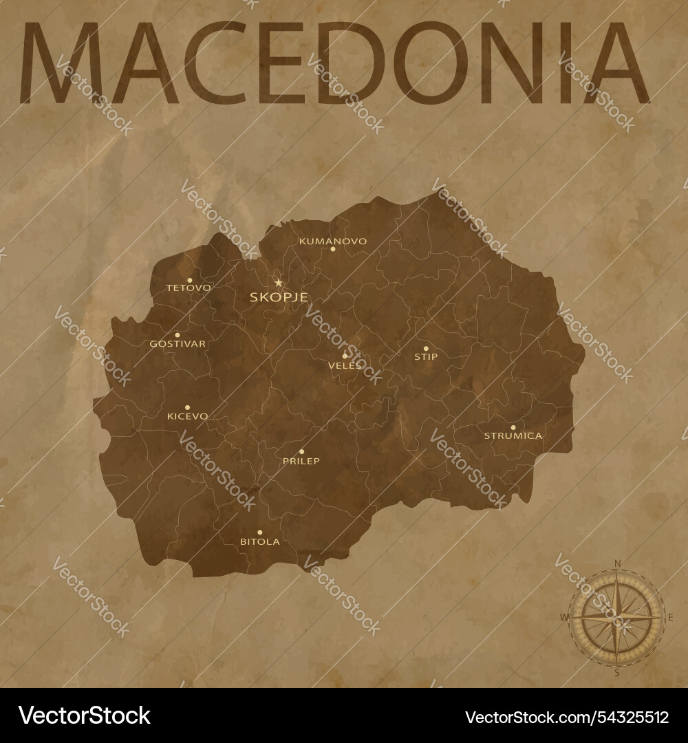 Vintage macedonia map with regions borders Vector Image