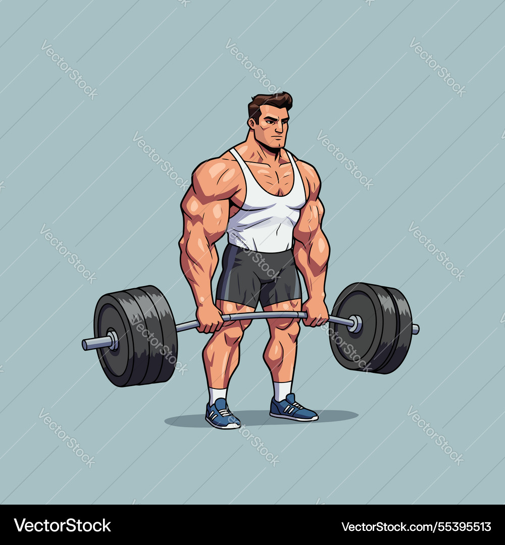 Cartoon bodybuilder lifting barbell weight Vector Image