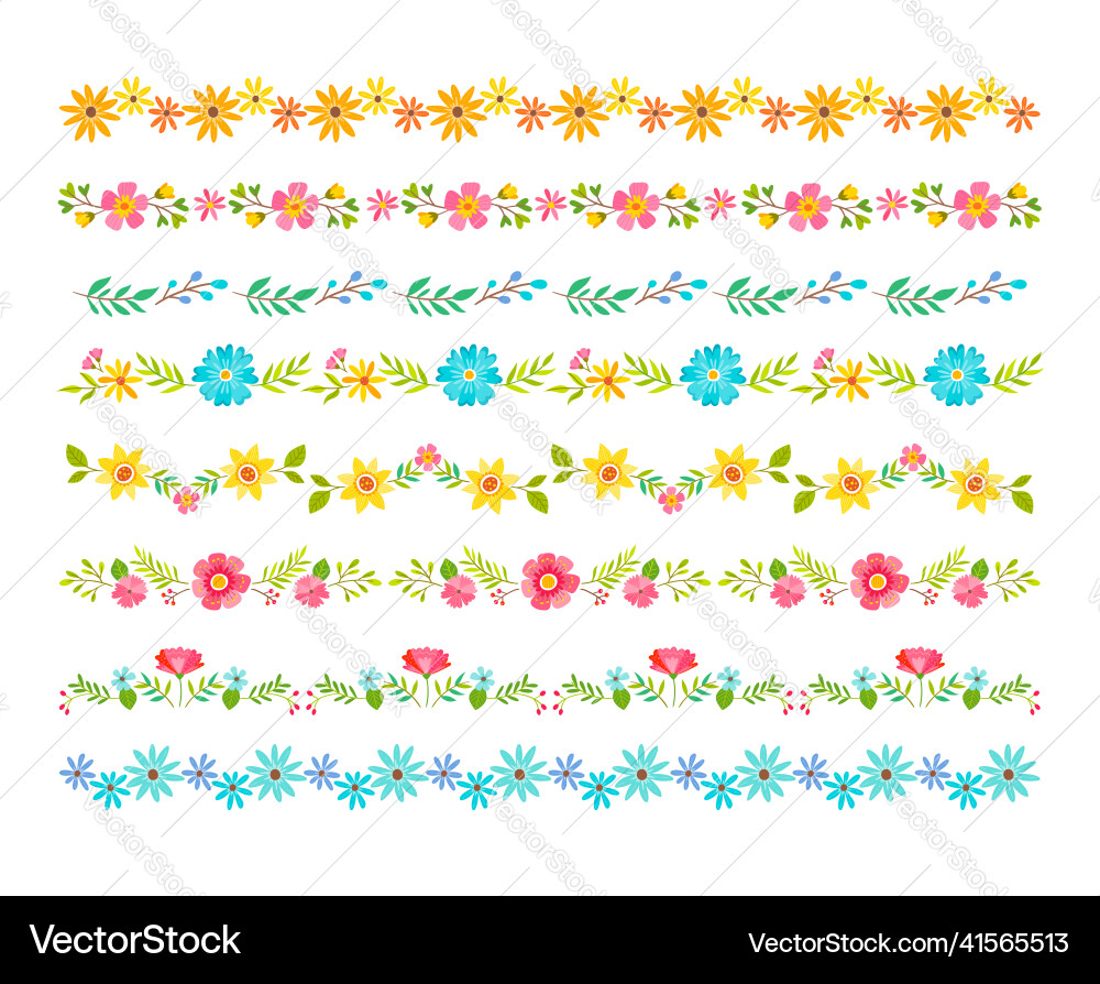 Colorful floral border collection Royalty Free Vector Image