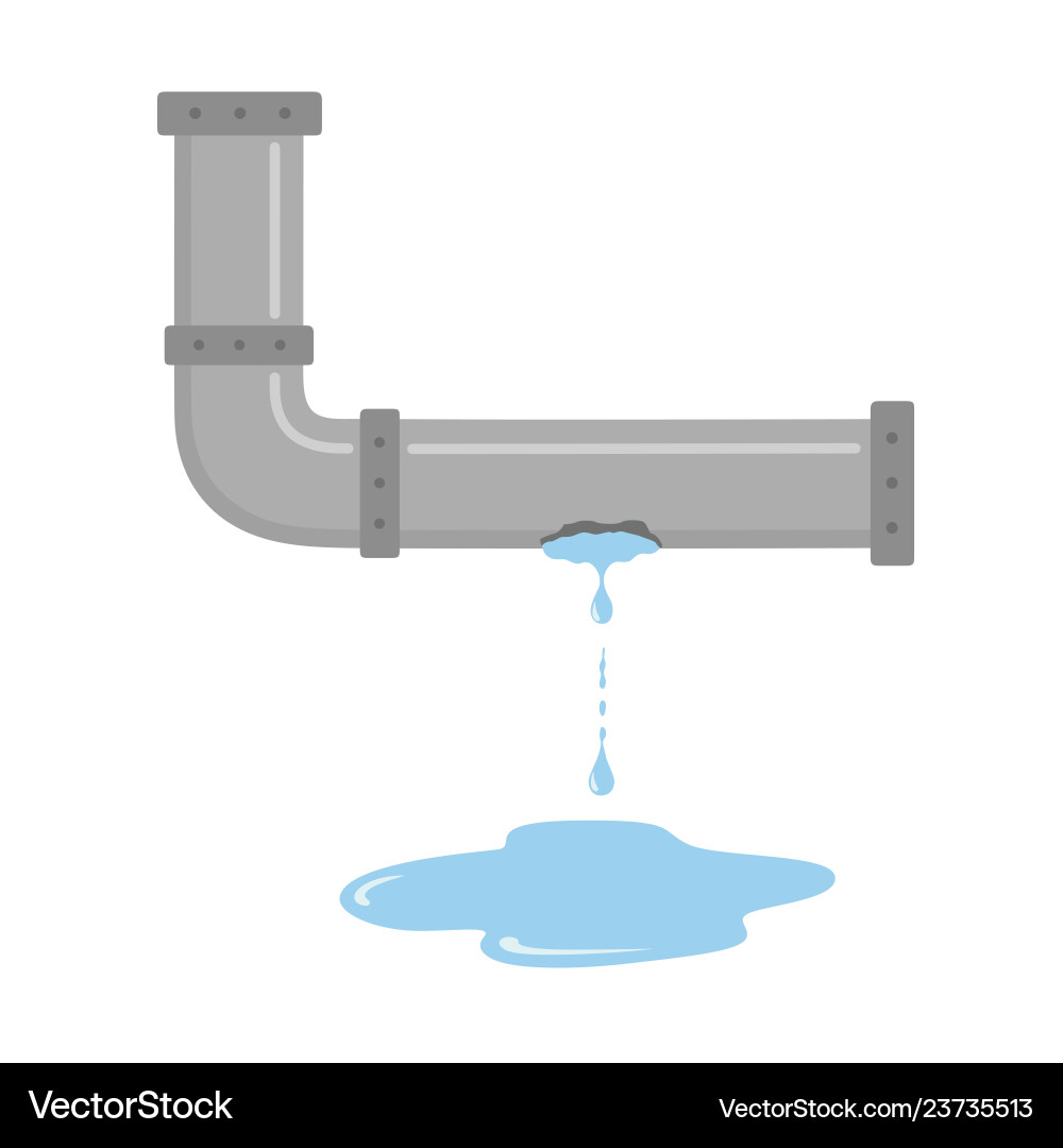Leaking pipe with flowing water Royalty Free Vector Image
