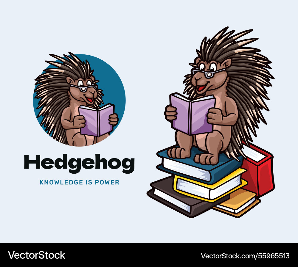 Learning hedgehog reading mascot Royalty Free Vector Image