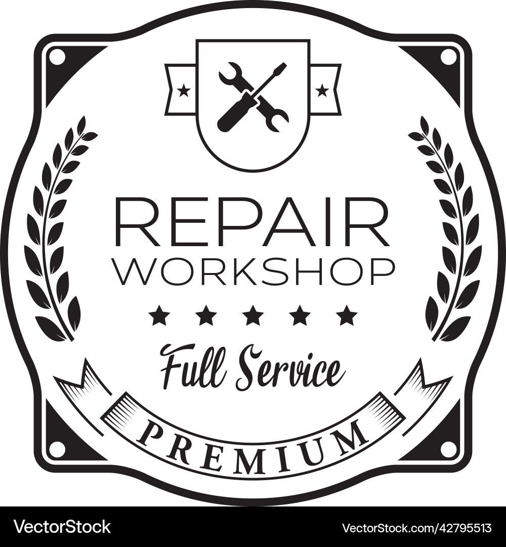 Repair workshop badge Royalty Free Vector Image